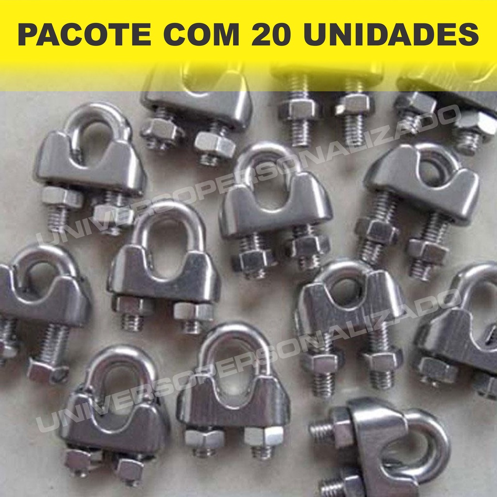 20 unidades Kit Clipe Clip Grampo Leve para Cabo de Aço Galvanizado 1/8 ...
