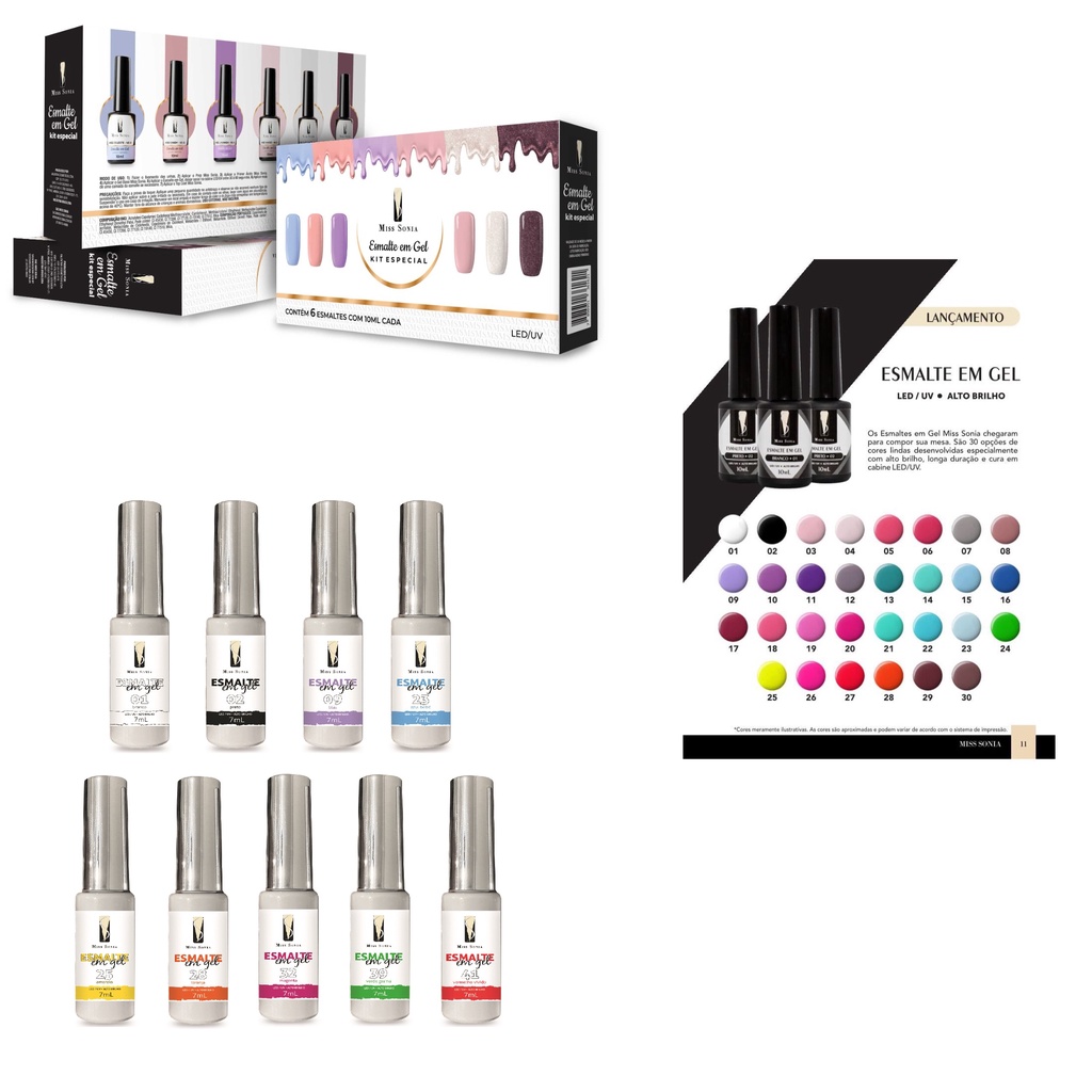 Kit 5 Esmalte Gel Miss Sonia Led Uv 10ml Fino Tradicional Especial | Shopee Brasil