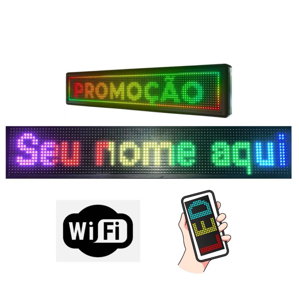 Painel Letreiro Led Digital 100x20cm RGB Wifi Interno Bivolt | Shopee ...