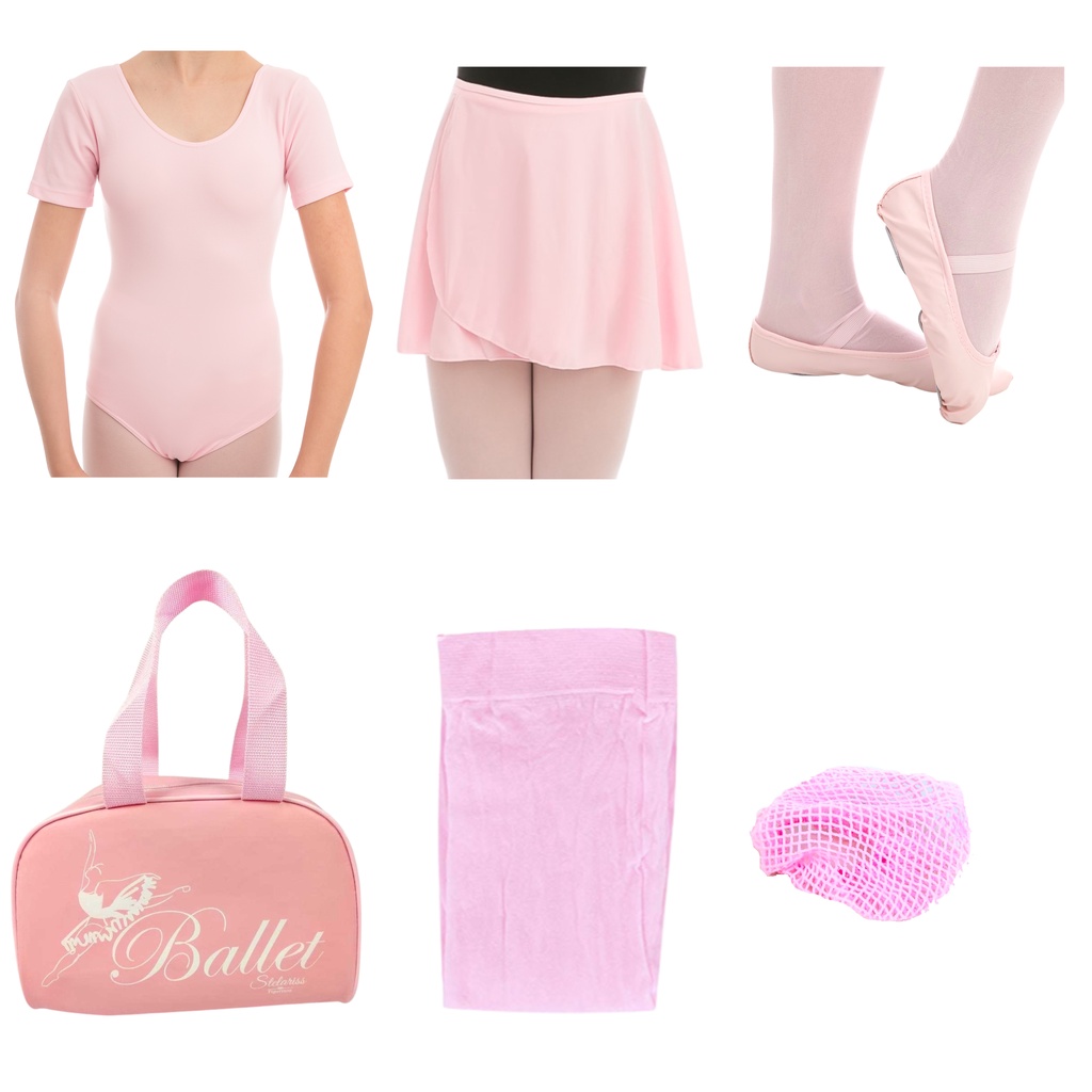 KIT BALLET MEIA MANGA BALE DANÇA UNIFORME - 6 PEÇAS C/ BOLSA | Shopee ...