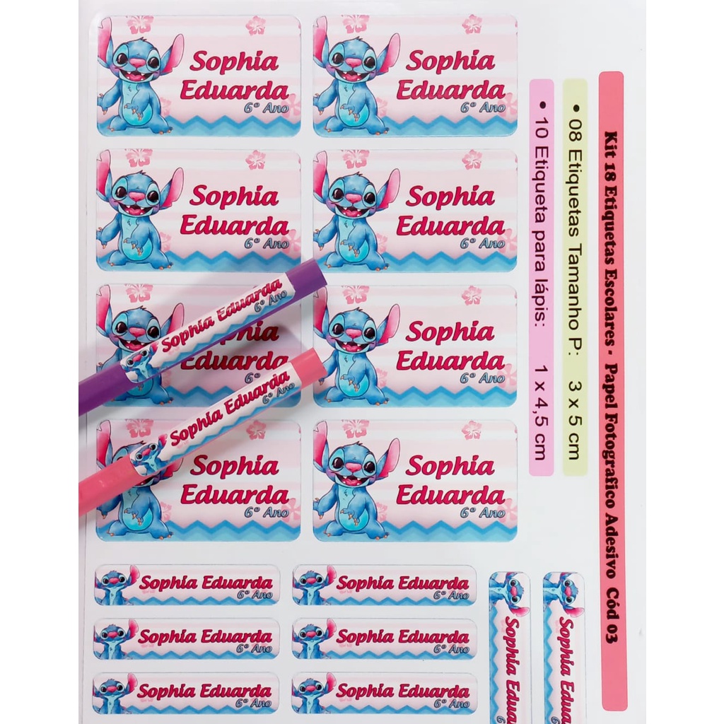 KIT 18 Etiquetas Adesivas Escolares Lilo Stitch | Shopee Brasil