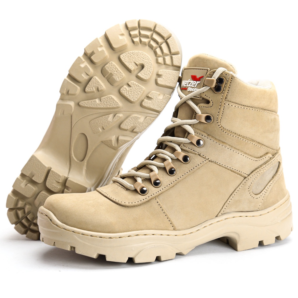Bota Militar Masculina Cano Medio em Couro Legitimo Cor Areia ...