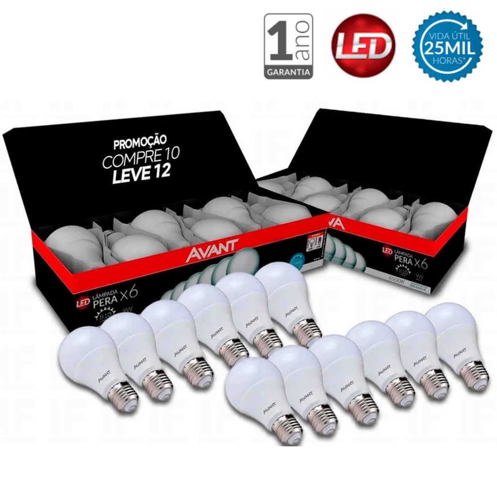 12 Lâmpadas Led 9w Atacado Bulbo Bivolt Branco Frio Avant 01 Ano de garantia - Faz a Boa!