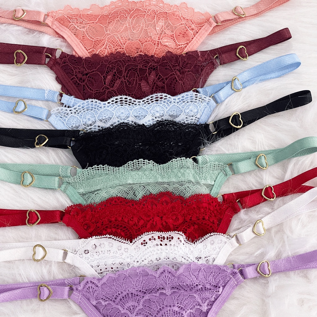 Kit 5 Calcinhas String Regulagem Coração Luxo em Renda Fio Dental Sexy ...