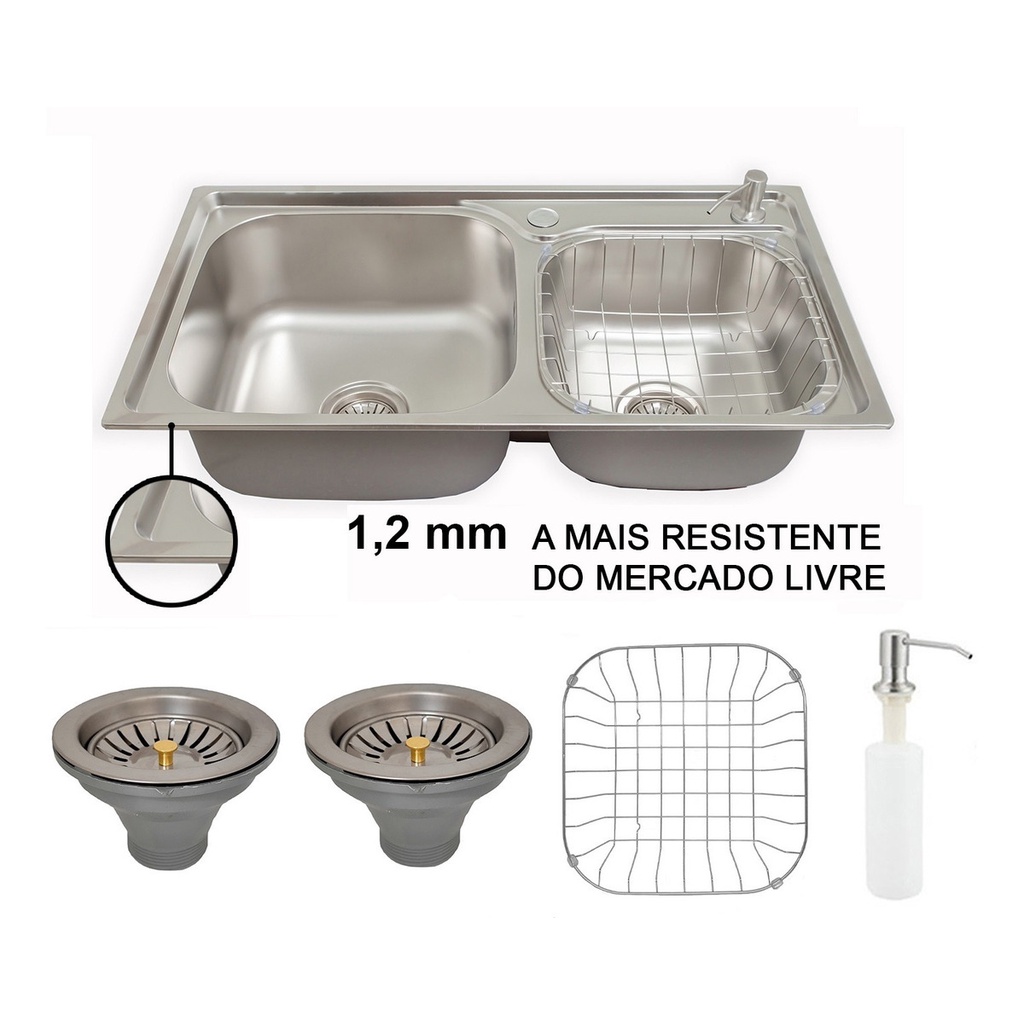 Cuba SIMPLES Pia Aco Inox Gourmet Cozinha 78x42cm 1,2mm Espessura Mais ...