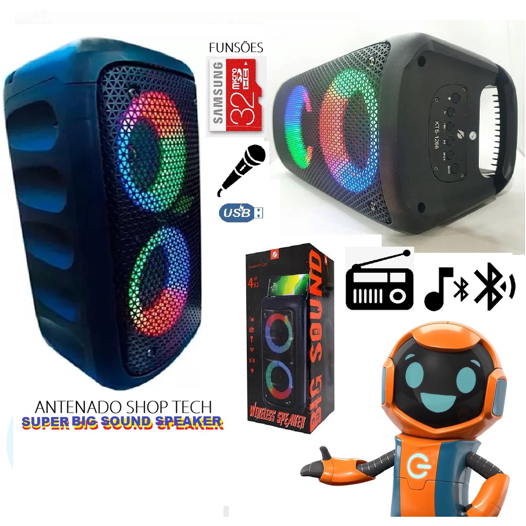 Caixa De Som RGB Super Bass Kts-1266 Wireless Bluetooth Speaker 20w ...