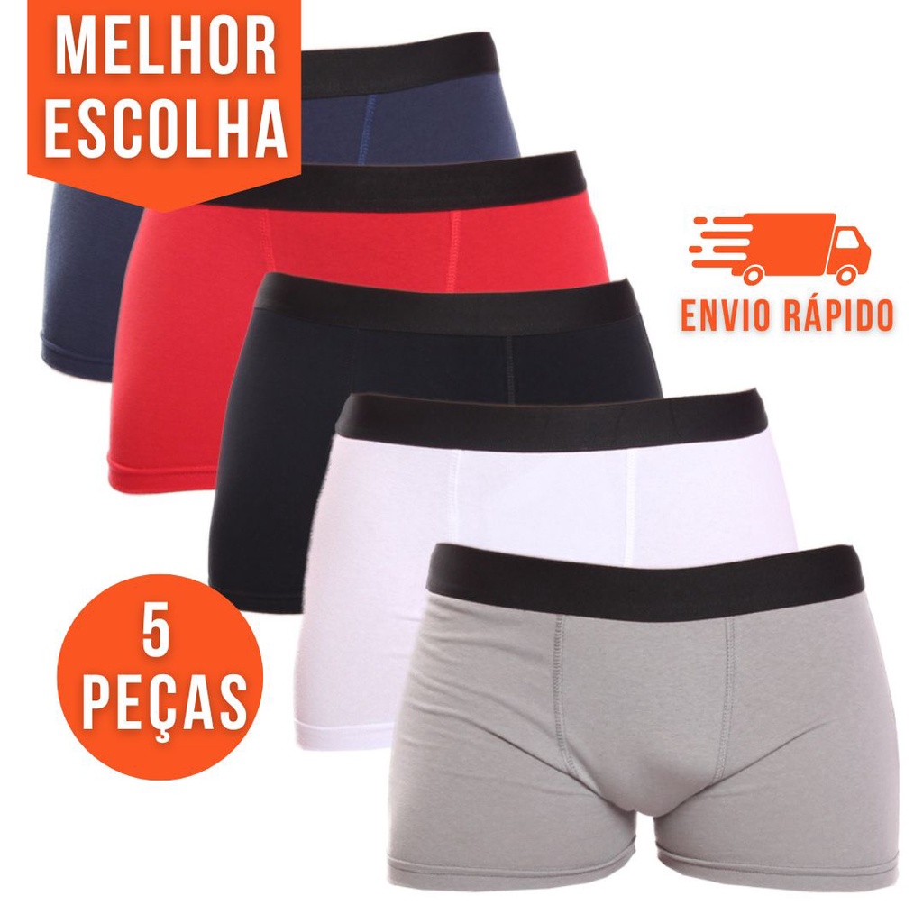 Kit 5 Cuecas Box Lisas Algodão Macio e Confortável Envio Imediato ...