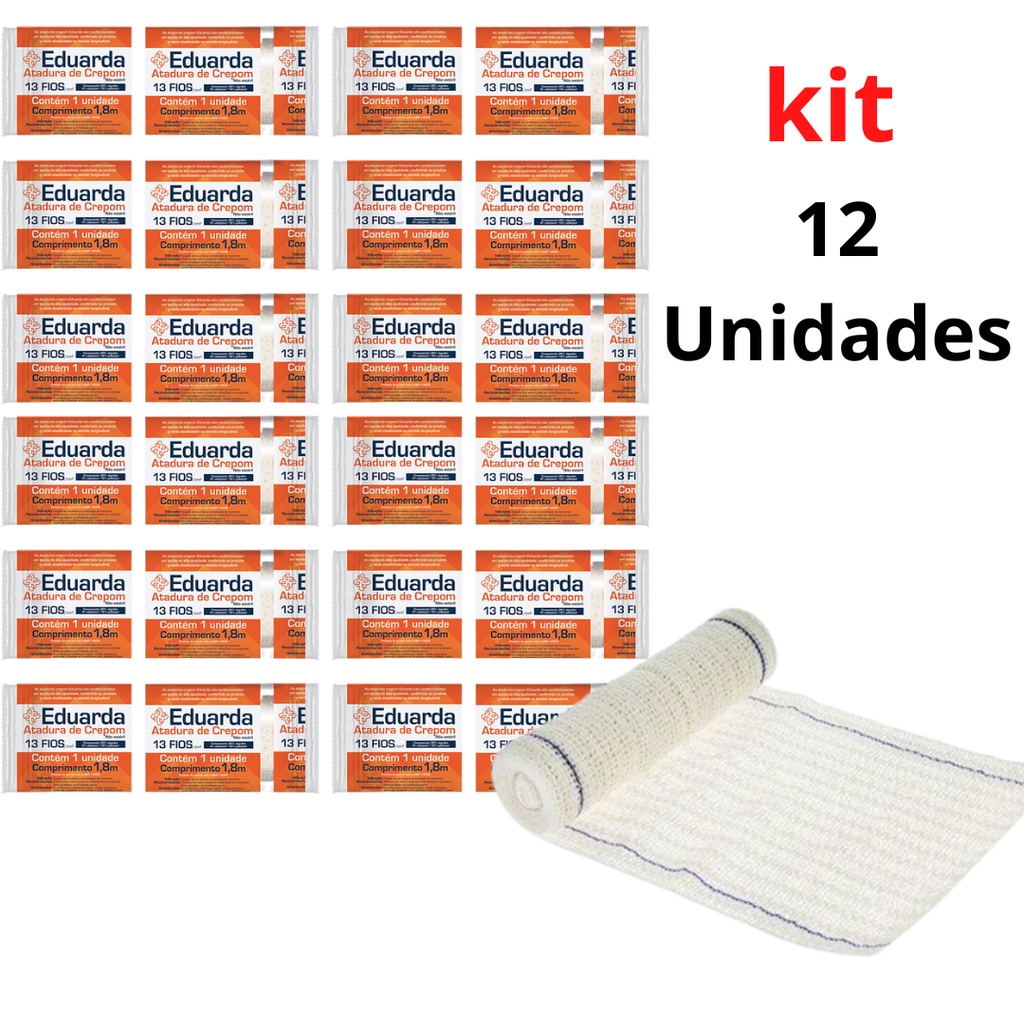 Kit 12un Faixa Curativo Atadura Crepom Crepe 13 Fios Sem Desfiamento Lateral Eduarda 1,8m ...