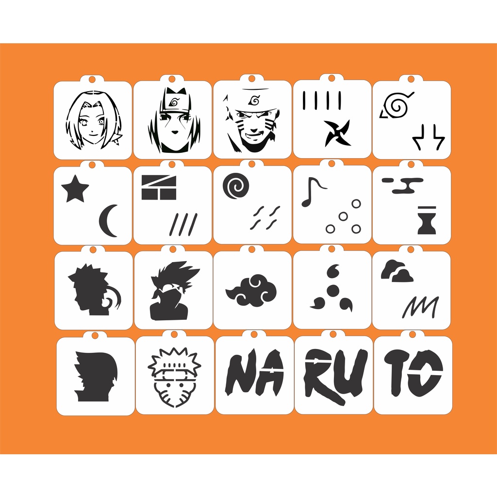 Kit 20 Peças Stencil Anime Naruto - Tam 7x7 Cm | Shopee Brasil