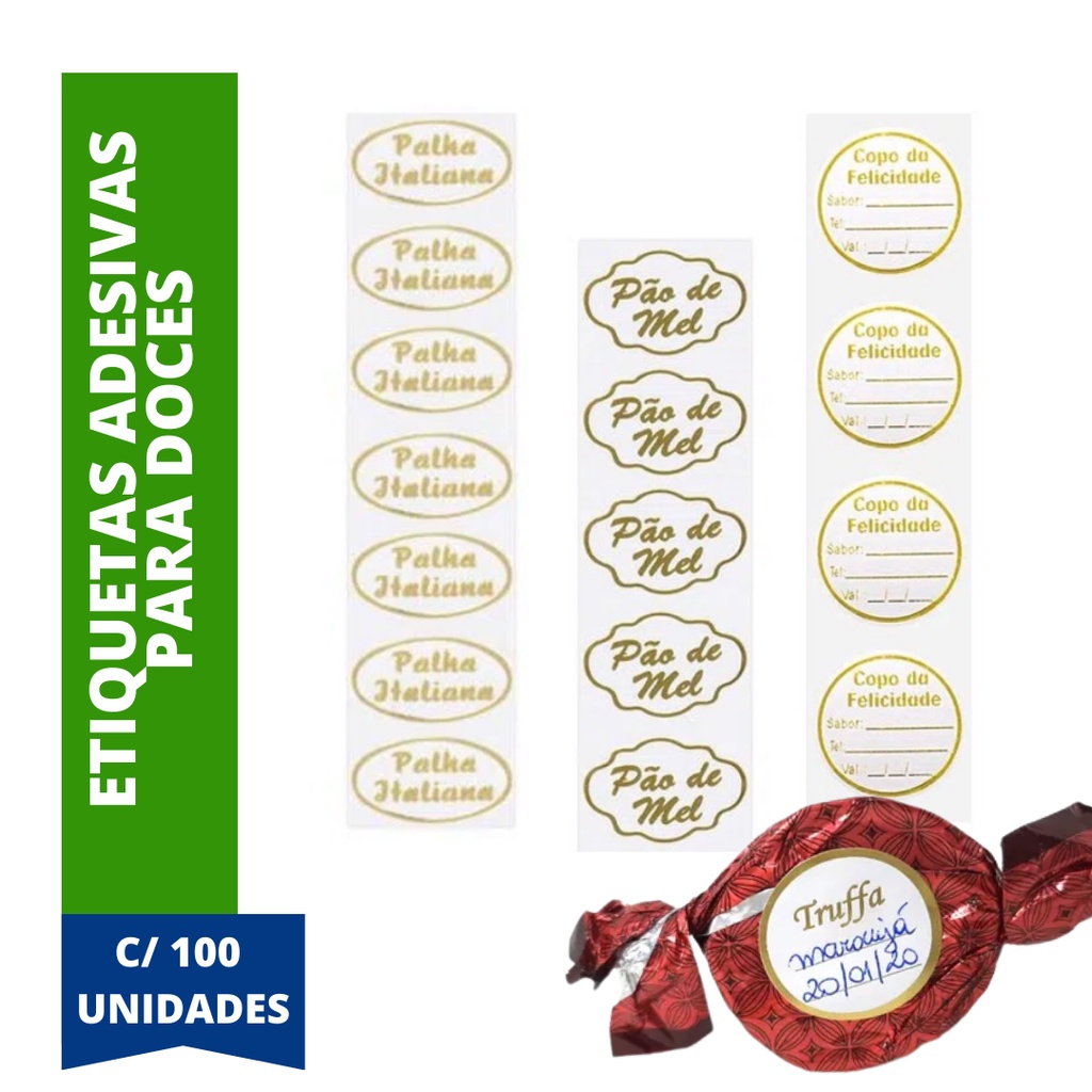 300 Etiquetas para Doces Adesivas Diversas Pão de Mel/Bolo De Pote ...