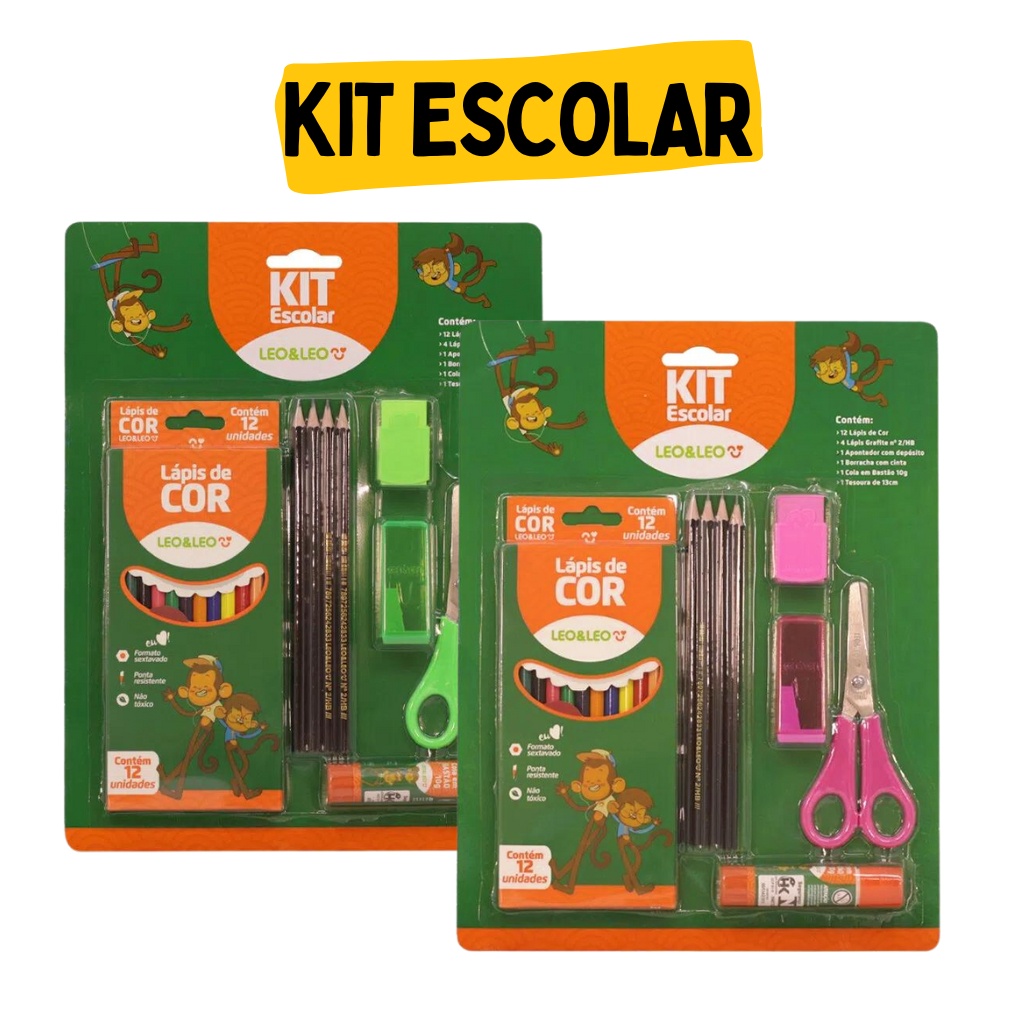 Kit Material Escolar 20 Peças Volta as Aulas Lápis Borracha Cola ...