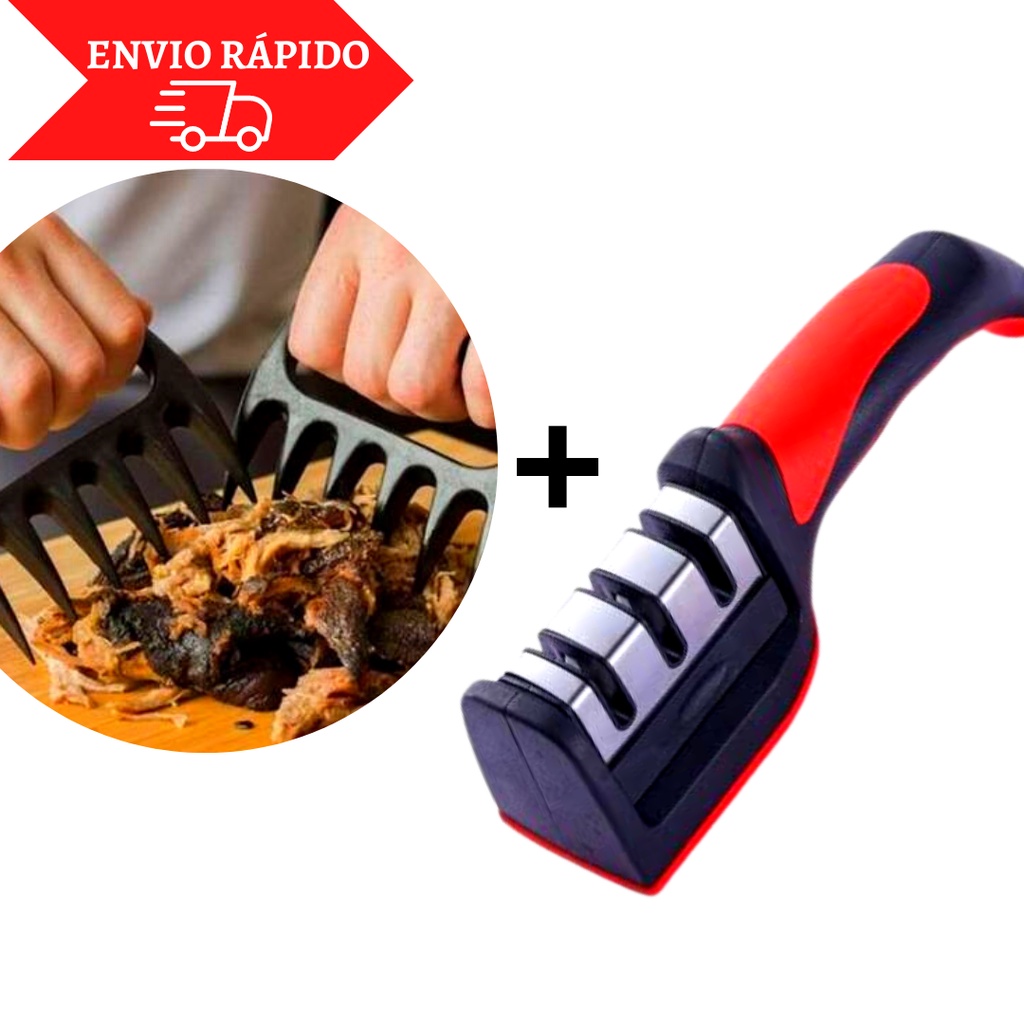 Kit Amolador Afiador De Facas De Aço Inox + 2 Garra Urso Reforçado Para ...