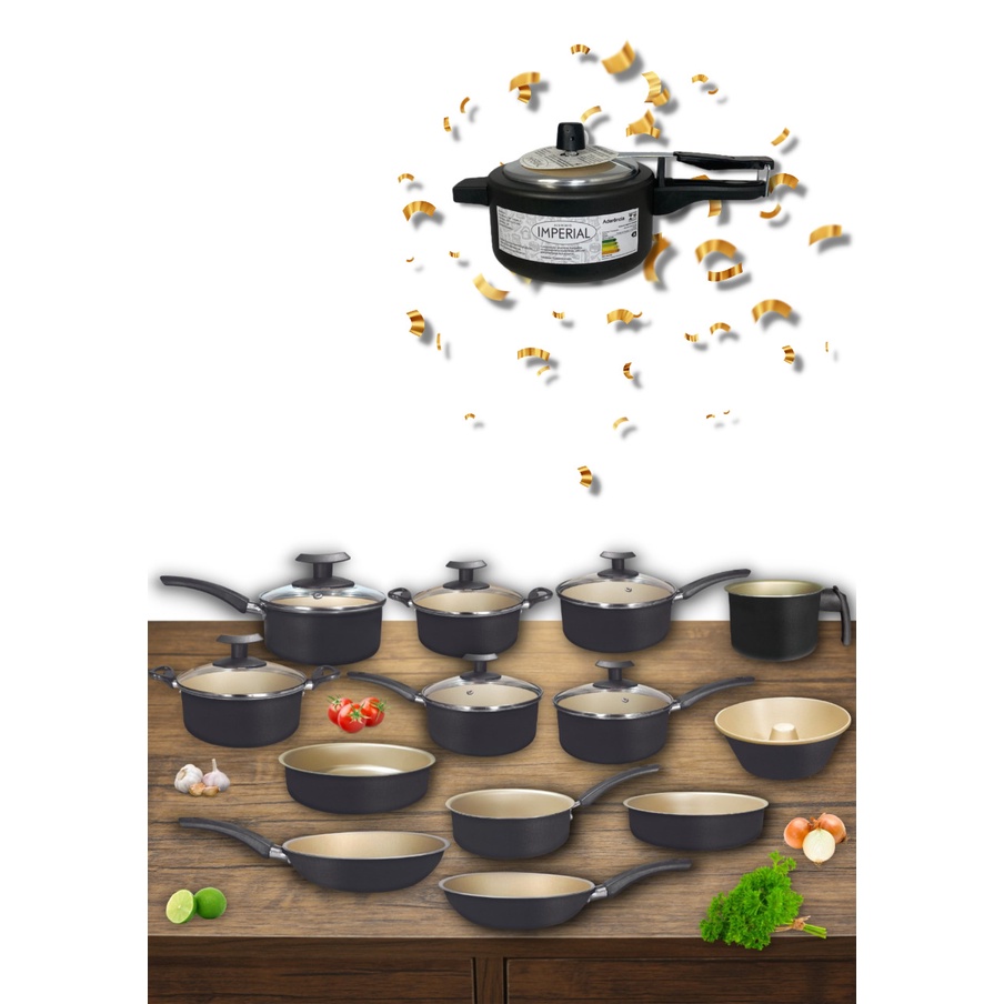 jogo conjunto 13 peças panelas teflon antiaderente panela de pressão 2 ...