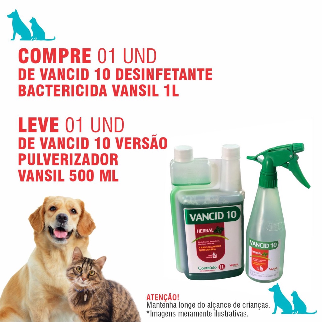 Vancid 10 desinfetante pet bactericida rende ate 1000l com Pulverizador ...