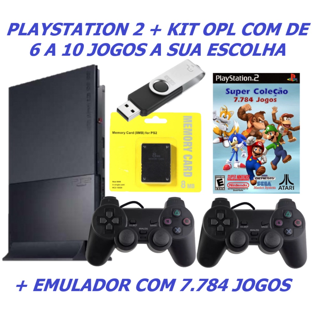 Playstation 2 Ps2 Com Jogos No OPL Via USB E Leitor Completo Com 2 Controles | Shopee Brasil
