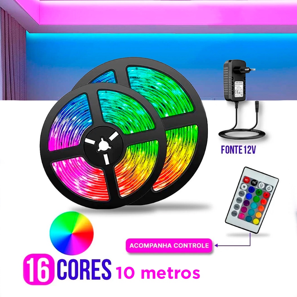 Fita Led Rgb 21cm Colorida Kit Completo 12v Com Controle | Shopee Brasil