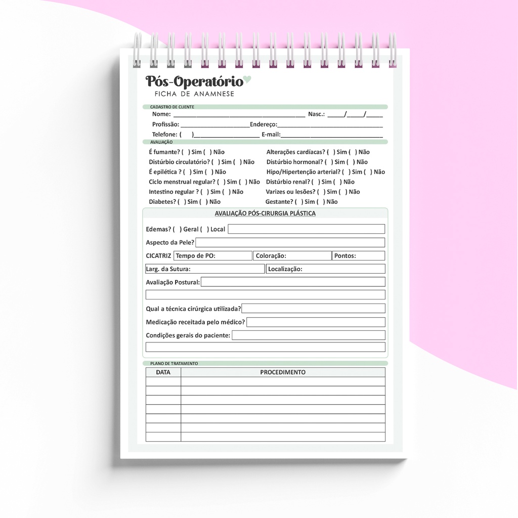 Ficha de Anamnese Pós Operatório Encadernada | Shopee Brasil
