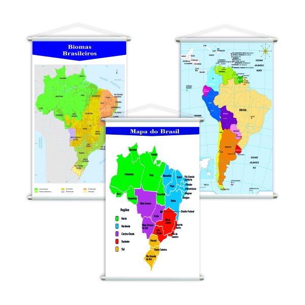 Kit 3 Banners Mapa Brasil + Biomas Brasileiros + Mapa da América Do Sul ...