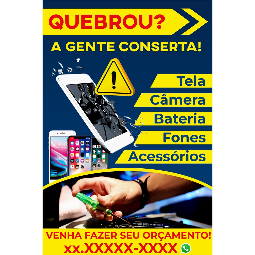 Banner loja conserto de celular 60x90 ARTE PRONTA | Shopee Brasil