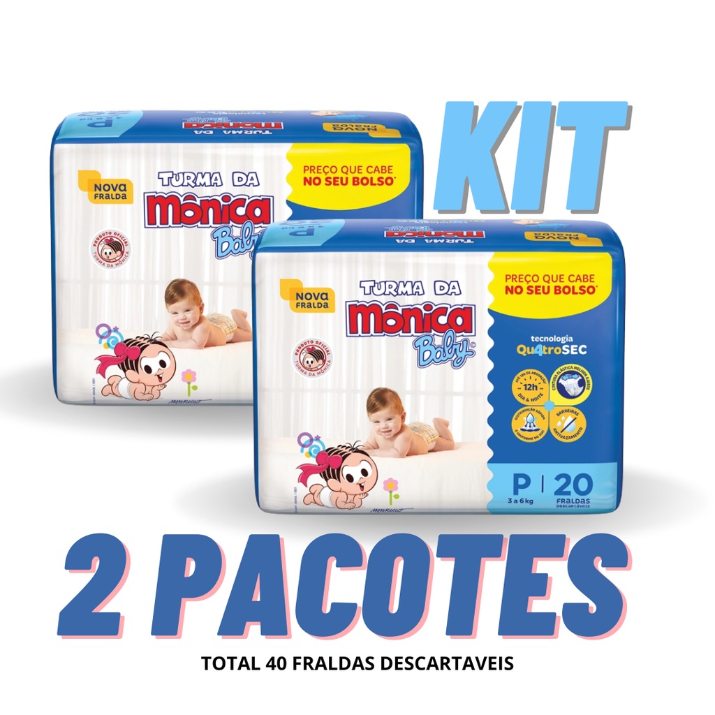 Kit Promoção 2 Pacotes de Fralda P Turma da Monica Baby - Total 40 ...
