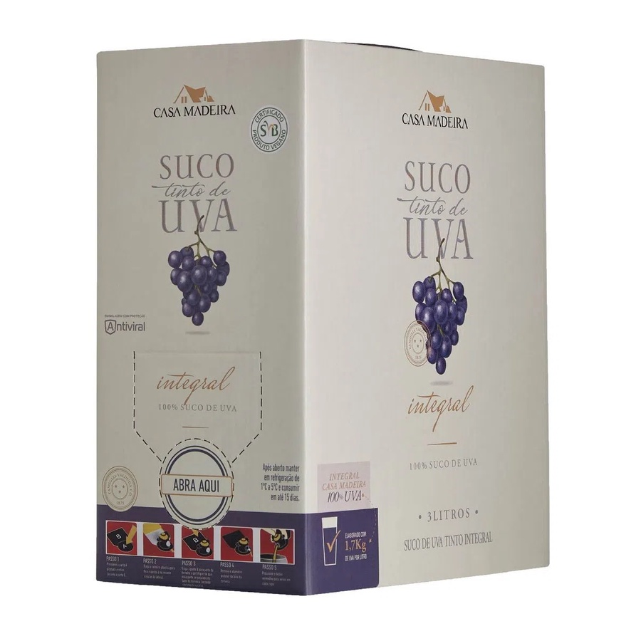 Suco de Uva Integral Casa Madeira - 3 Litros Bag in Box | Shopee Brasil