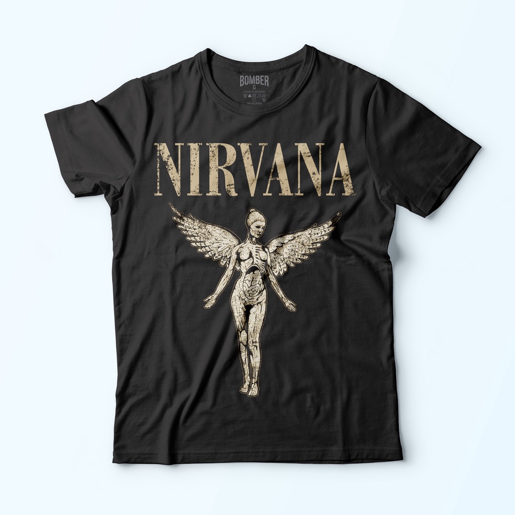Camiseta preta banda Nirvana in utero 100& algodão Bomber rockwear | Shopee Brasil