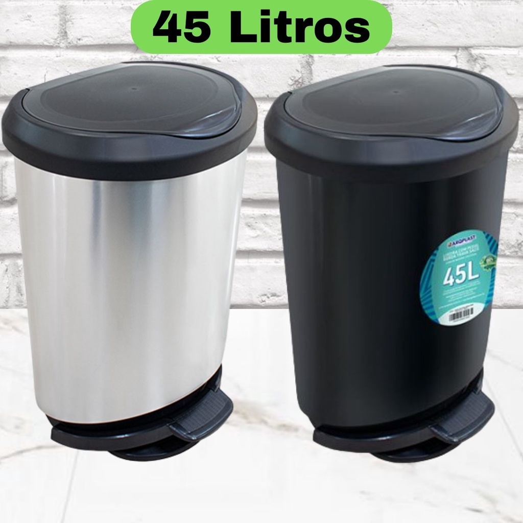 Lixeira Cesto de Lixo De Plástico Label 45 Litros Com Pedal e Borda ...
