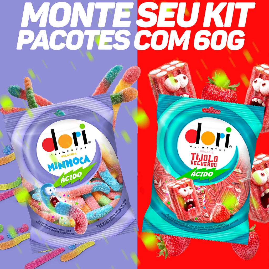 Bala Gelatina Minhoca Ou Tijolo Recheado Dori - Acida 60g | Shopee Brasil