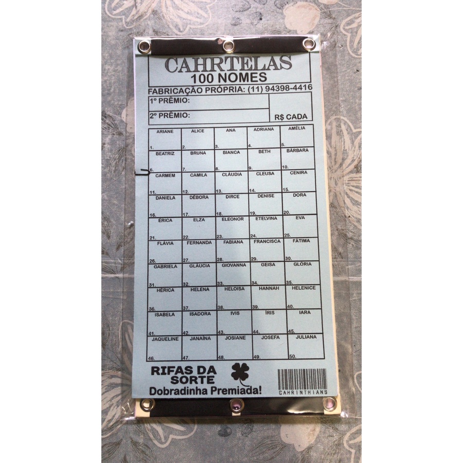 CARTELA DE RIFA 100 NOMES 2 PRÊMIOS PCT COM 10 UNIDADES | Shopee Brasil