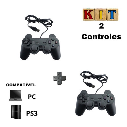 Kit 2 Controle Ps3 Usb Pc Notebook Celular Com Fio Joystick | Shopee Brasil