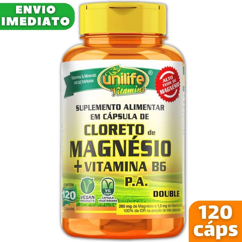 Cloreto De Magnésio Pa + Vit B6 120 Cápsulas 800Mg - Unilife | Shopee Brasil