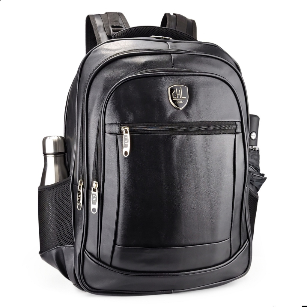 Mochila de Couro Preta Grande Notebook Escolar Masculina/Feminina ...