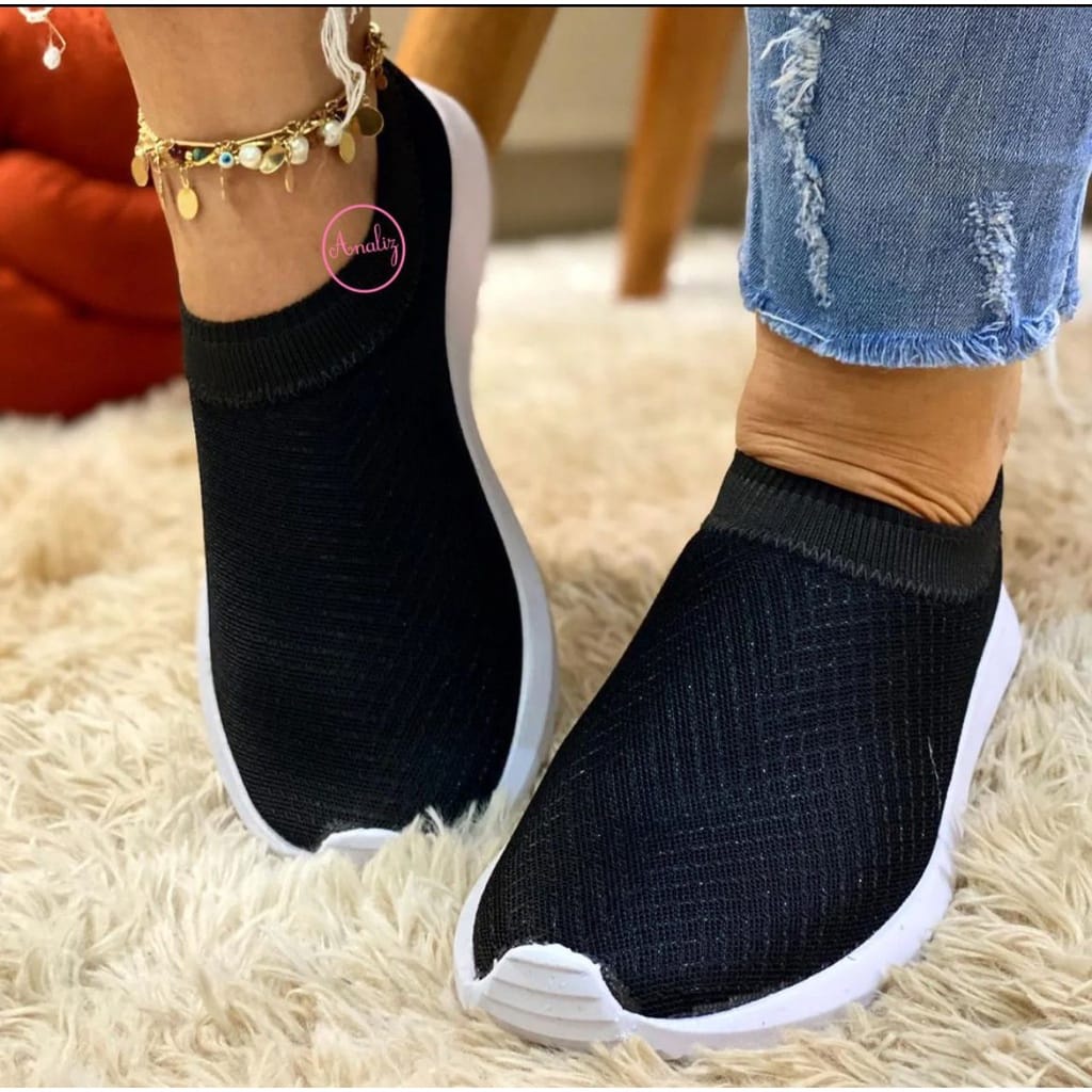 tenis femenino confortável sem cadarço academia meia slip on sem ...