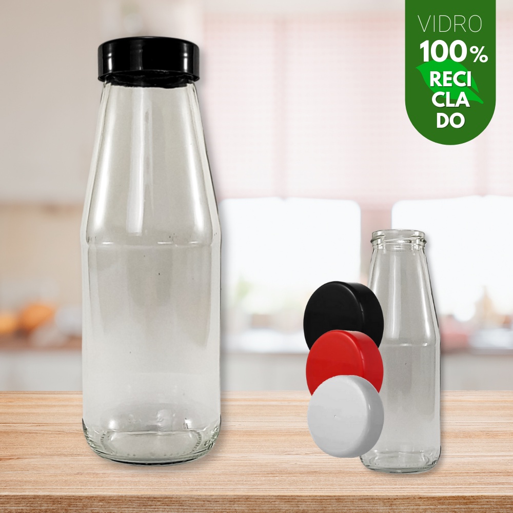 15 Garrafas Lisa Vidro 715ml C/ Tampa Plástica Suco Leiteira Molho ...