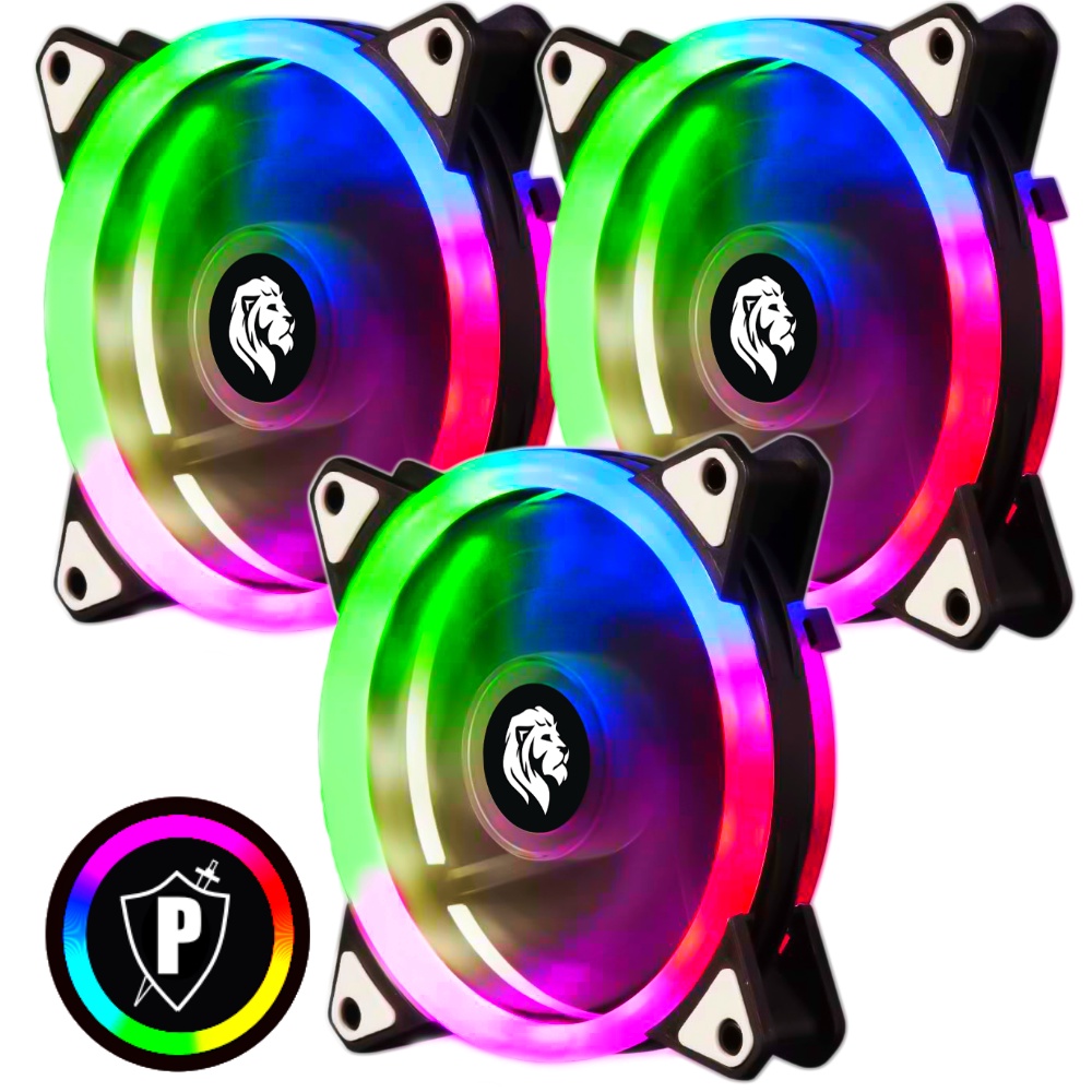 Kit 3 Fan Cooler Led RGB Rainbow 120mm 12cm Gabinete Pc Gamer Ventoinha ...