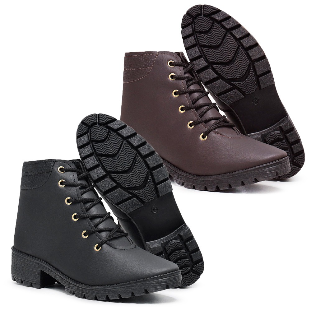 Kit 2 Botas Da Moda Feminina Coturno Cano Curto Tratorado Salto Baixo ...