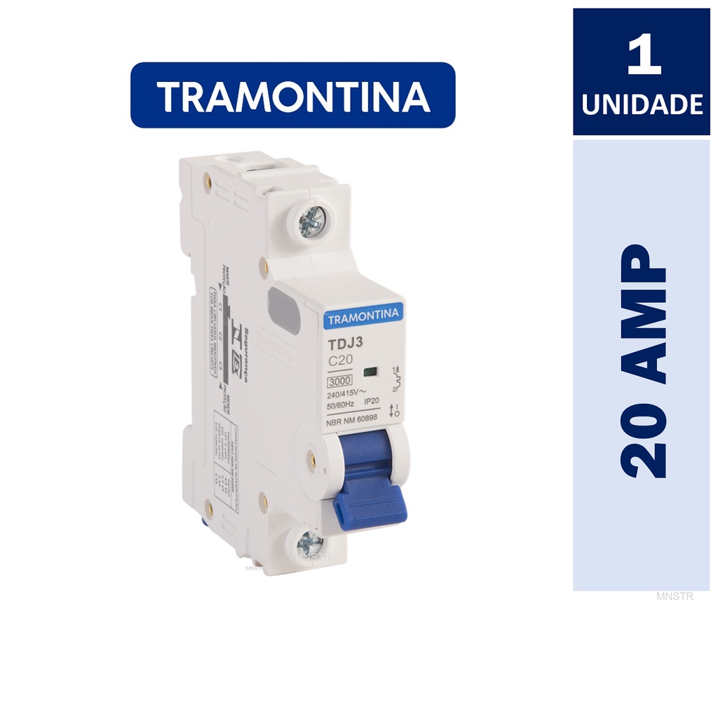 Disjuntor Unipolar 20A Curva C 3kA DIN Tramontina | Shopee Brasil
