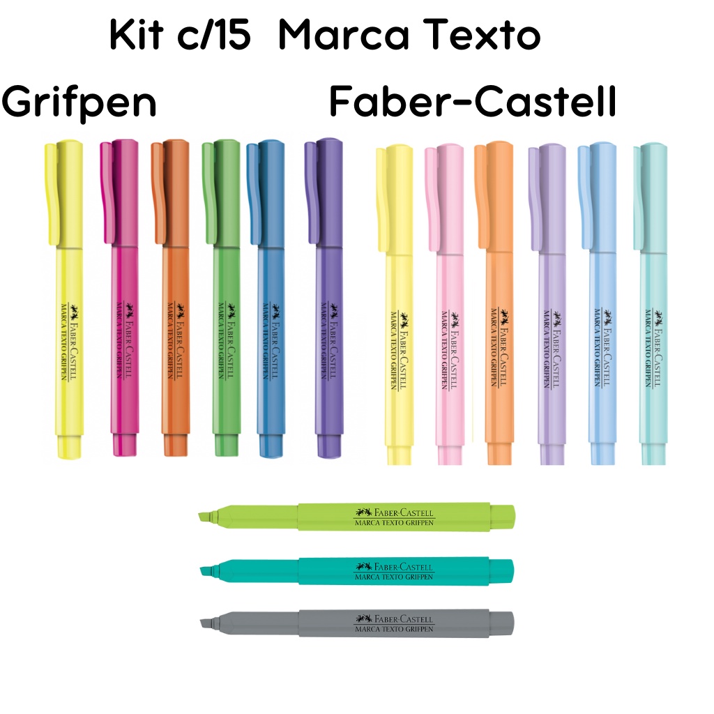 Kit Marca Texto Faber-Castell Grifpen 15 cores Papelaria Material ...