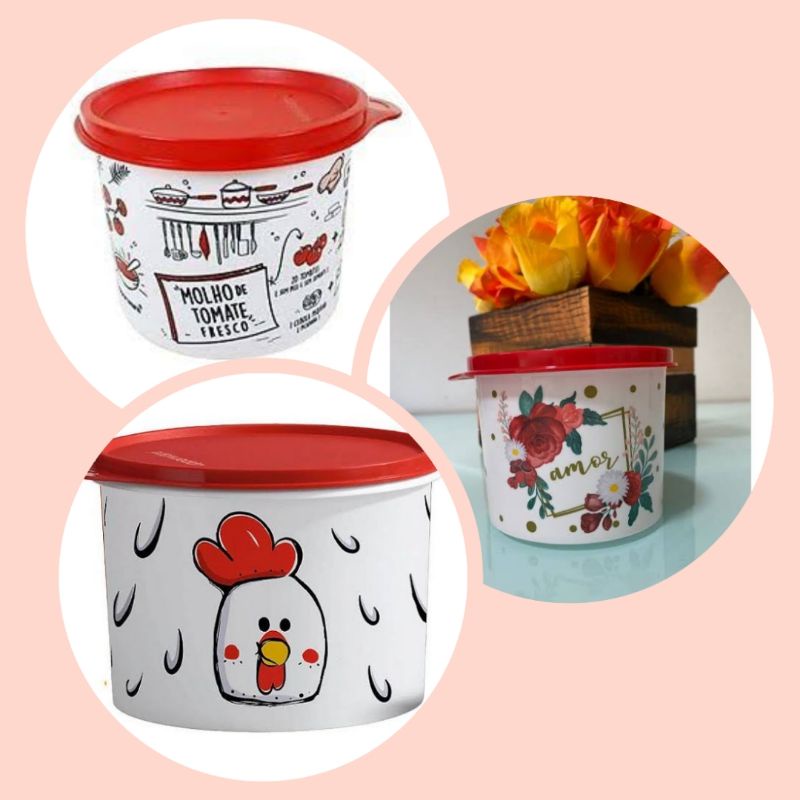Potes Tupperware Amor 500ml + molho tomate 500ml + pote galinha 1 litro ...