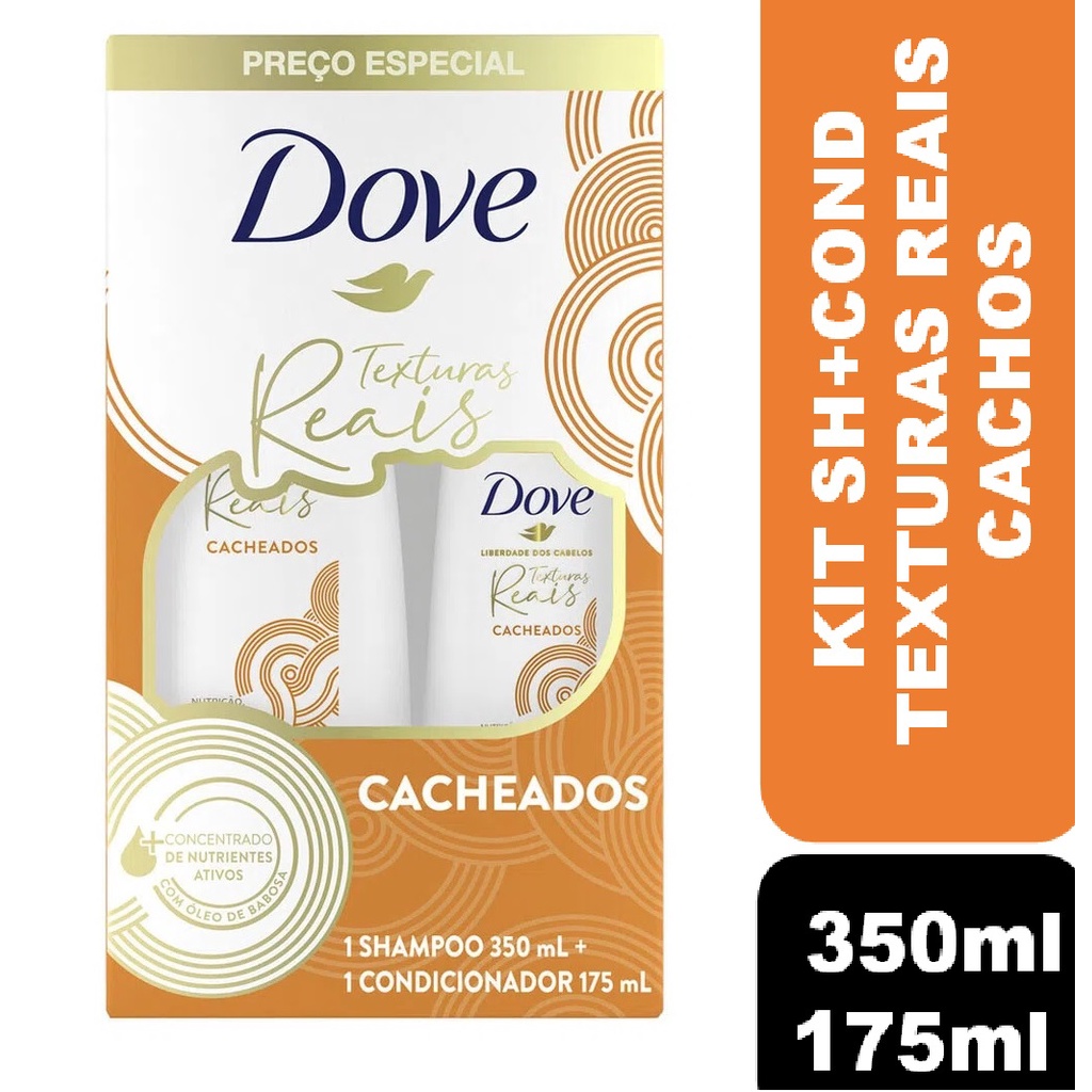 Kit Dove Texturas Reais Cacheados Shampoo 350ml e Condicionador 175ml ...