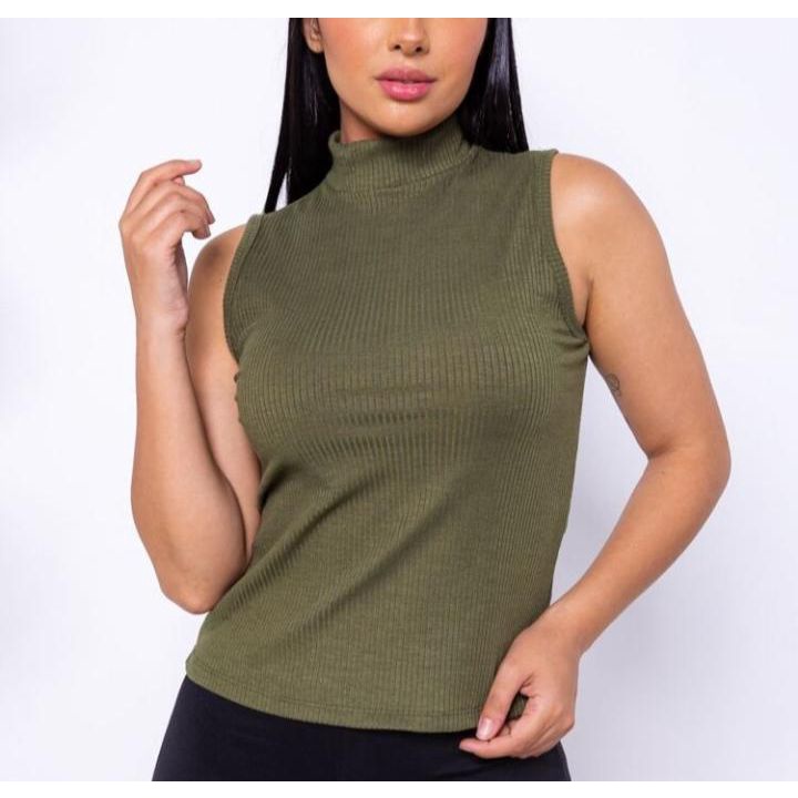 Blusa gola alta manga cavada canelada feminina | Shopee Brasil