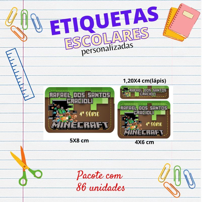 Kit etiquetas escolares Minecraft | Shopee Brasil