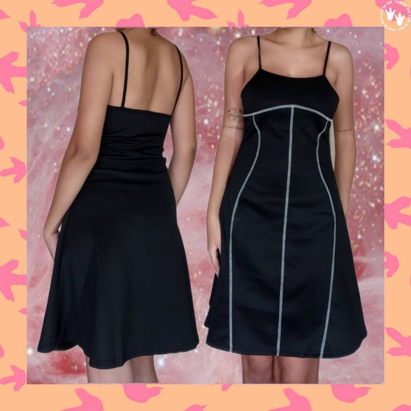 Vestido Preto Com Listras Goth Emo Egirl Moda Gringa Feminina Estilo ...