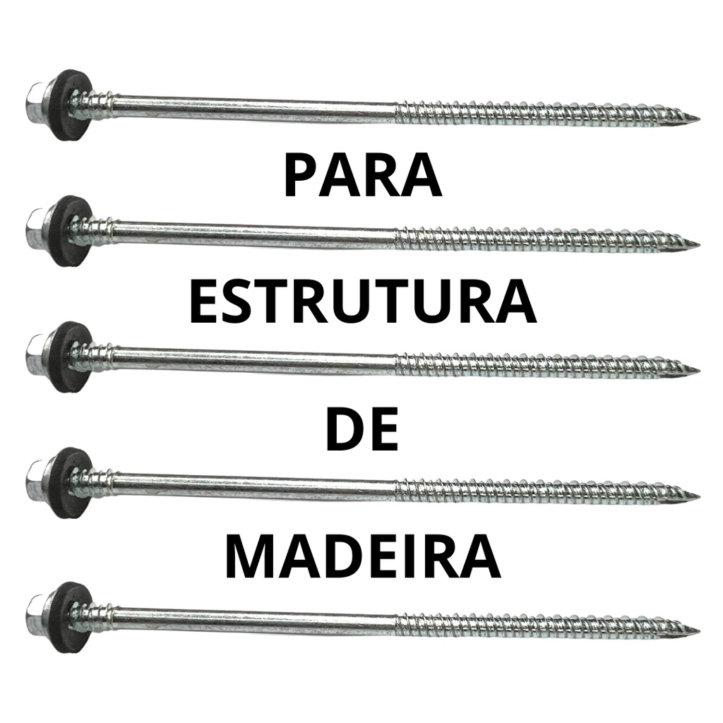 Kit 100 Paraf Sextavado P/ Telha Em Estrutura De Madeira 12,5cm ...