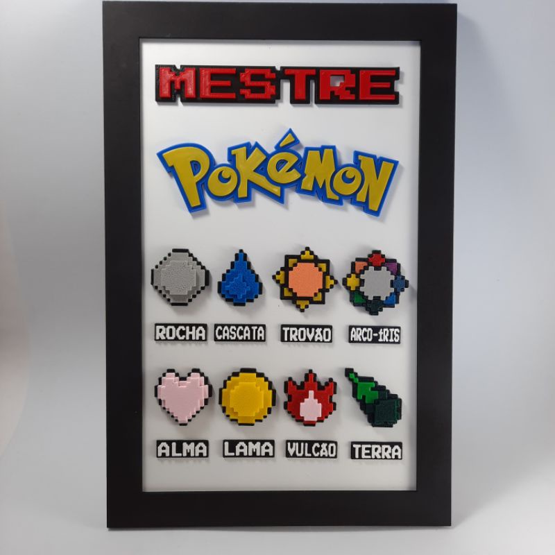 Quadro decorativo Mestre Pokemon Insígnias de kanto | Shopee Brasil