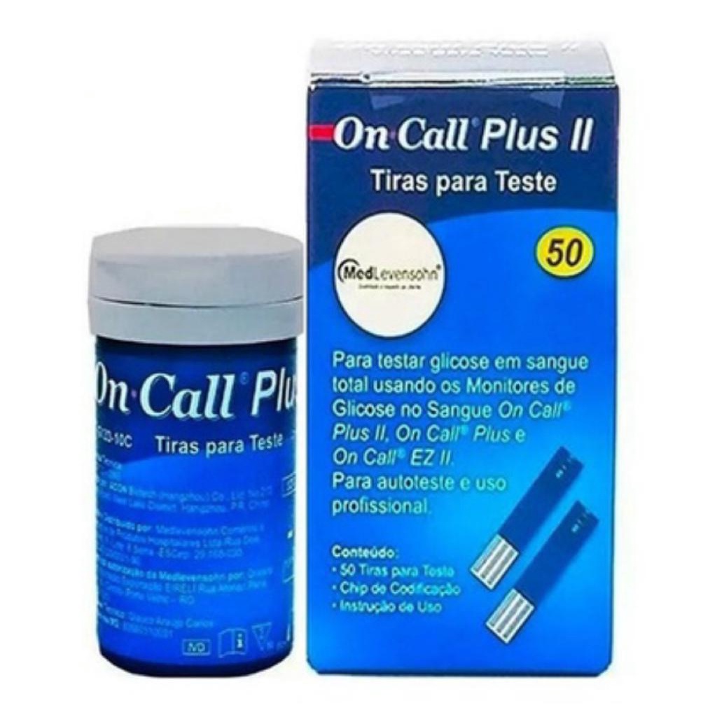 TIRA DE GLICEMIA PARA TESTE DE GLICOSE ON CALL PLUS II CX C/ 50 ...