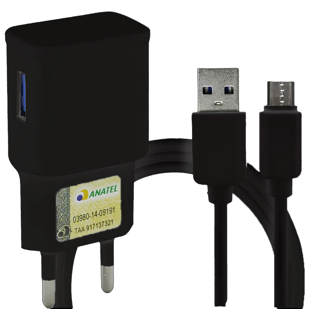 Carregador Celular Tomada Cabo Micro Usb Homologado Anatel | Shopee Brasil