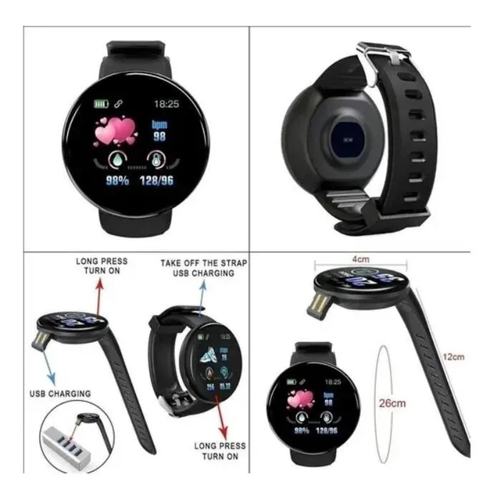 Relógio Inteligente Smartwatch D18 Feminino Masculino- Preto | Shopee ...