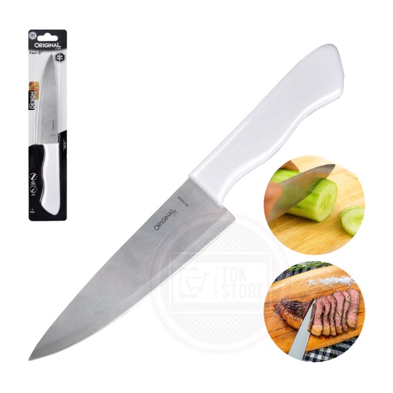 Faca Grande Afiada Original Aço Inox Cabo Branco 8 Polegadas Churrasco ...