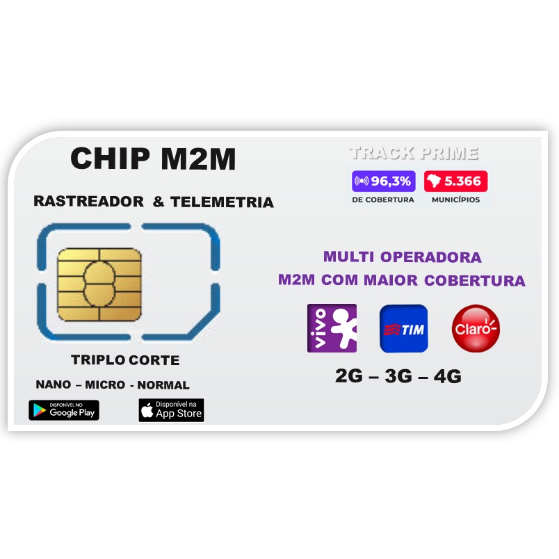 Chip M2M para rastreador/bloqueador veicular multi operadora (Vivo, Tim e Claro) com plataforma ...